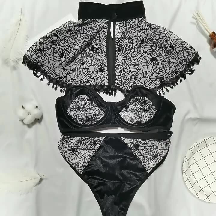 Women's Halloween Costume Sexy Underwear Spider Web Fringe Shawl Set ...