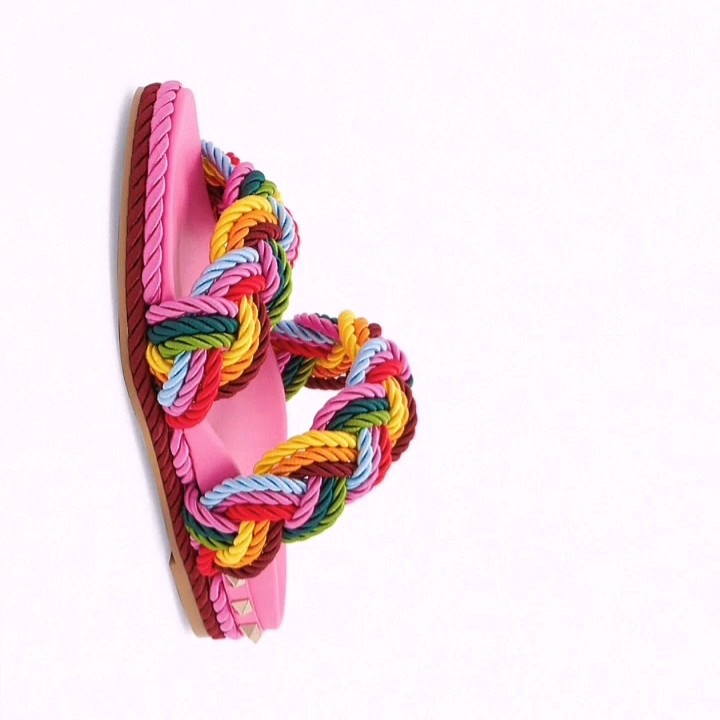 Two-strap Hawaii Style Colorful Rope Weave Slippers Female Flat ...