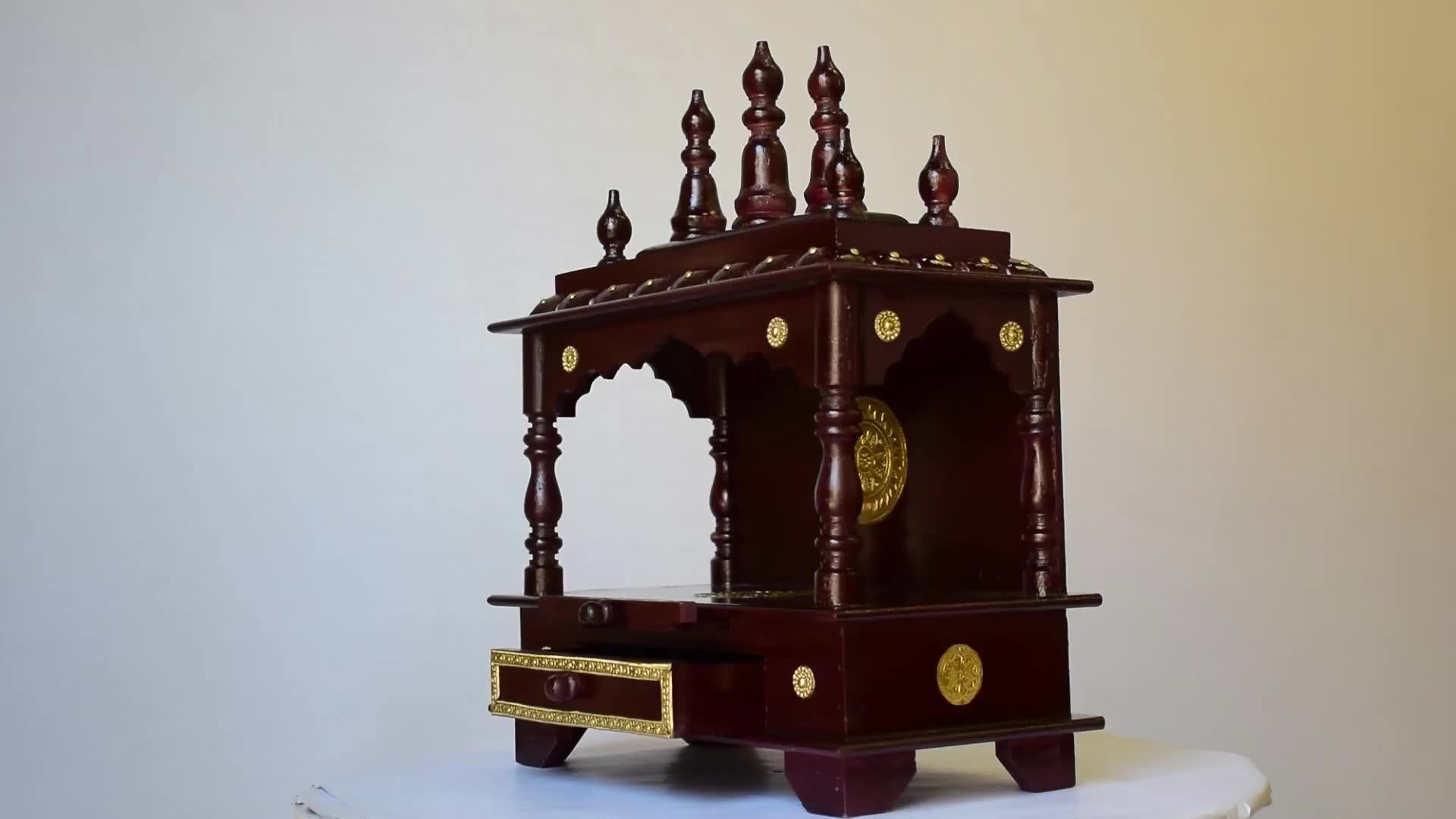 Wooden Temple Mandir With Antique And Brass Finishing Handcrafted ...