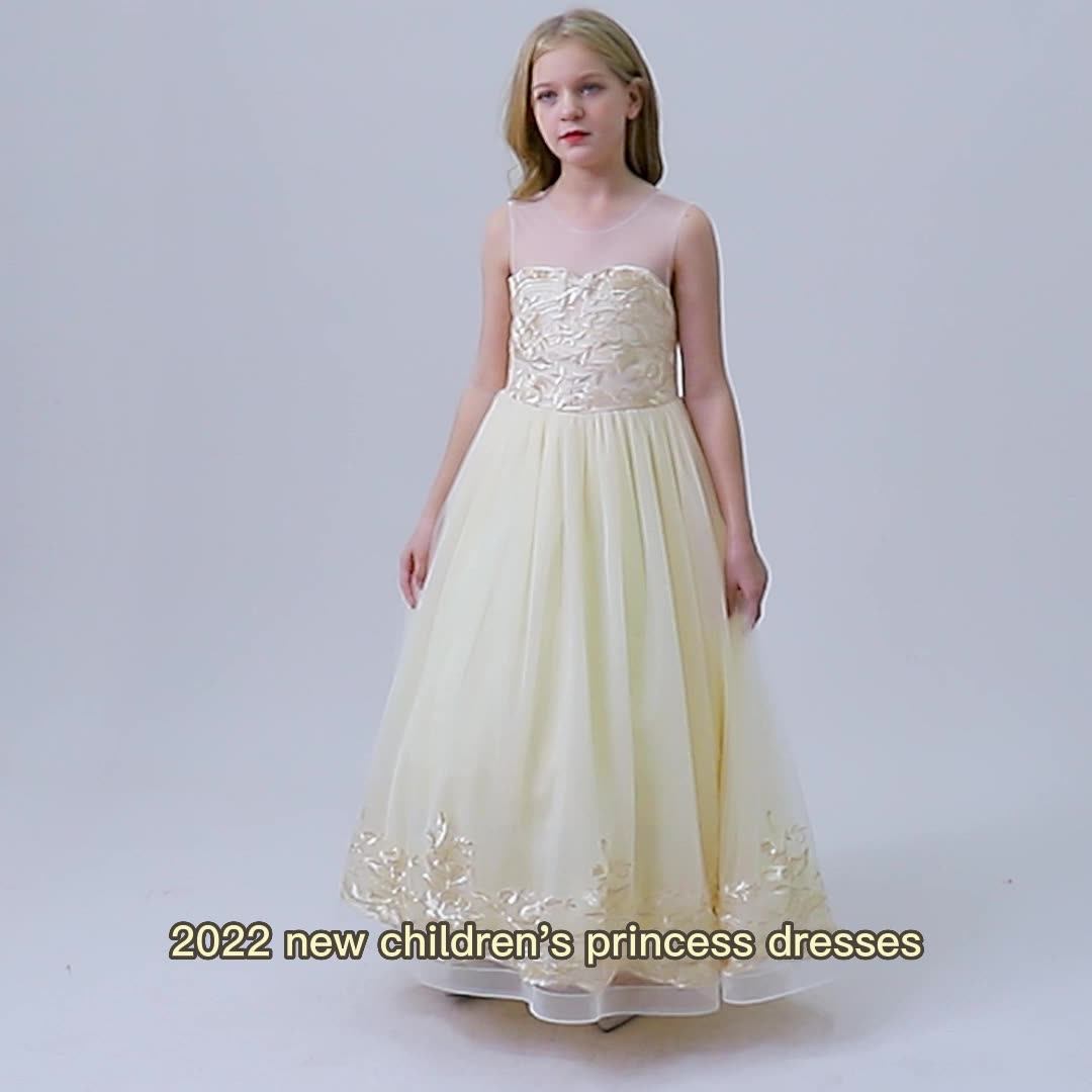 Fsmktz Champagne Flower Girl Long Tailed High-end Dress Flower Girl ...