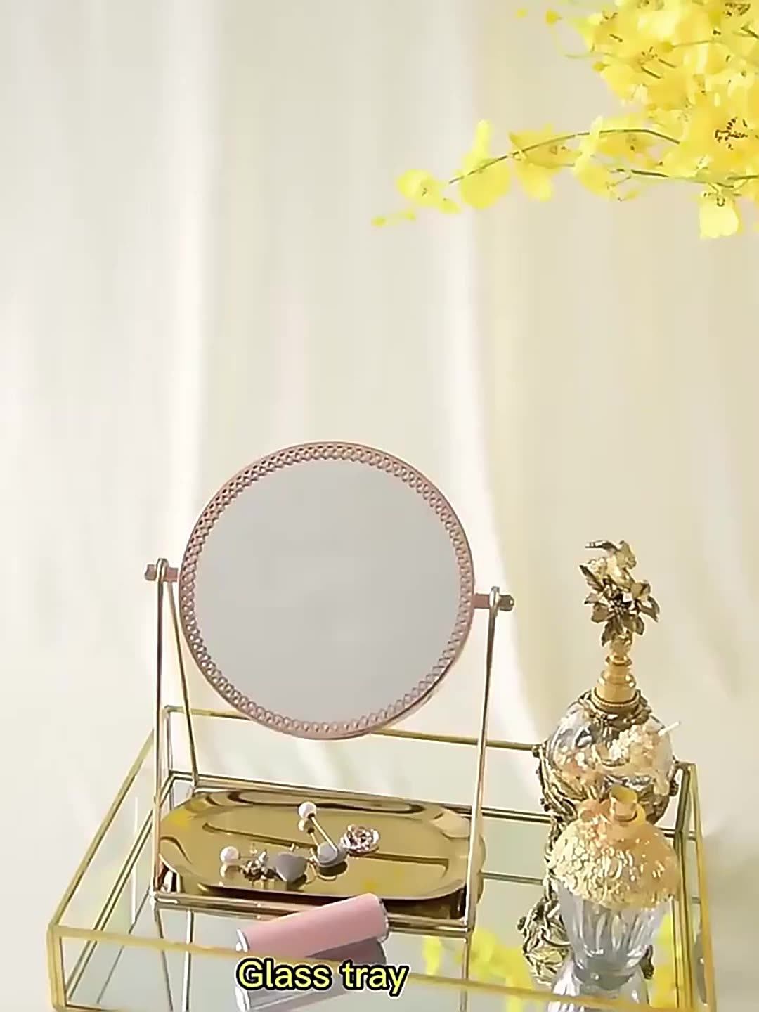 Modern Luxury Gold Glass Metal Serving Tray Luxury Mirror Bottom Tray ...
