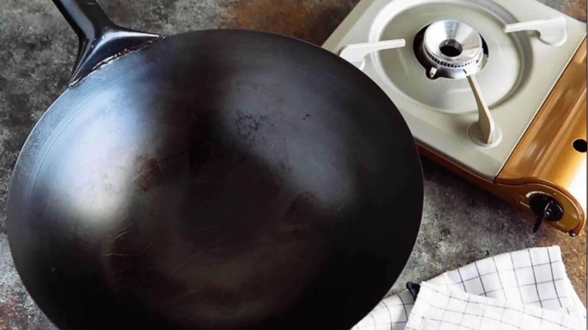 Pre-seasoned Japanese Wok Black Carbon Steel Wok Pan With Metal Handle ...