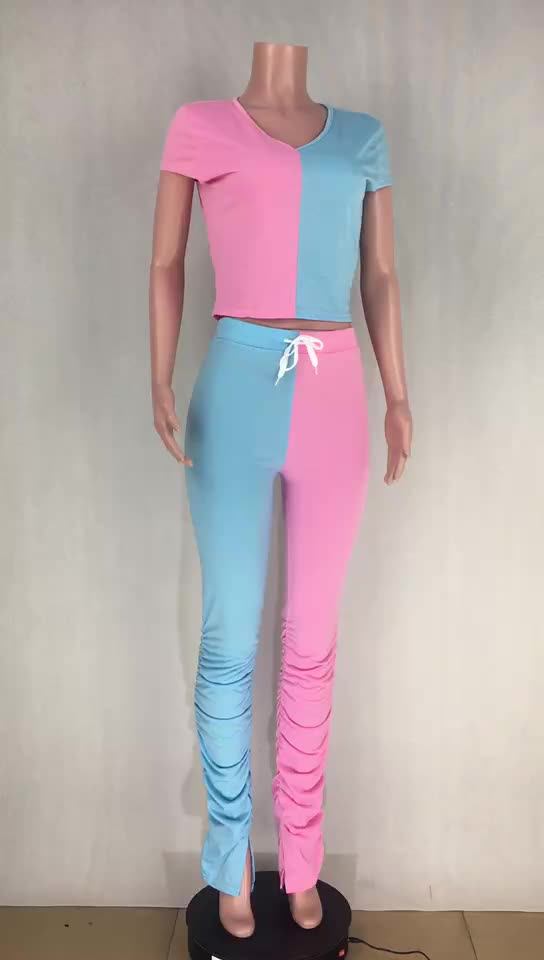 Womens 2 Piece Outfit Two Pieces Set Stacked Pants 2020 Ruched Pants ...