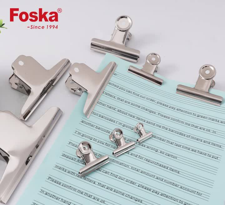 Foska Stationery Metal Spring Paper Bulldog Clips - 50mm, 63mm, 75mm