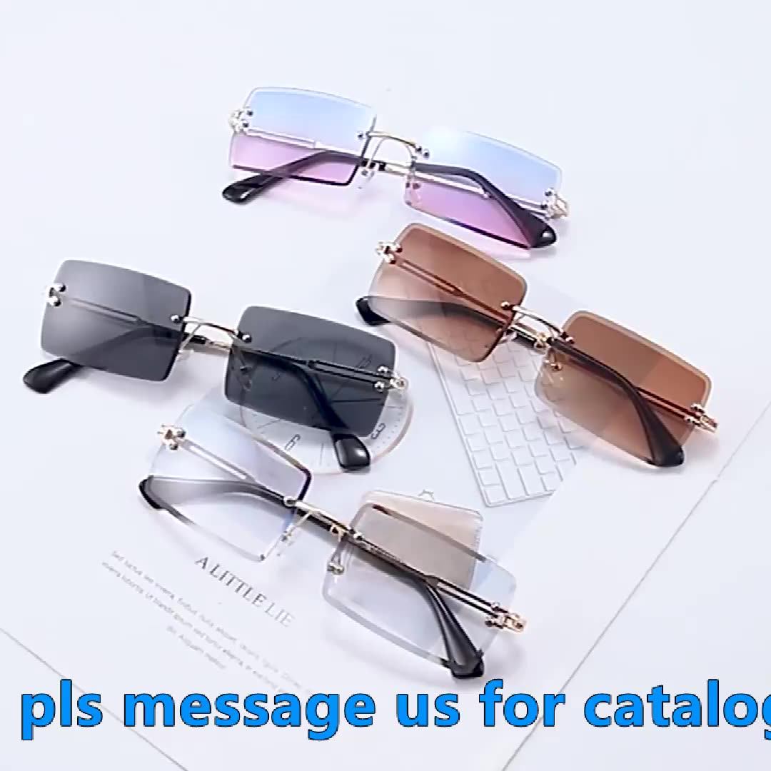 Rimless Rectangle Sunglasses Vintage Rimless Eyewear Metal Frame ...