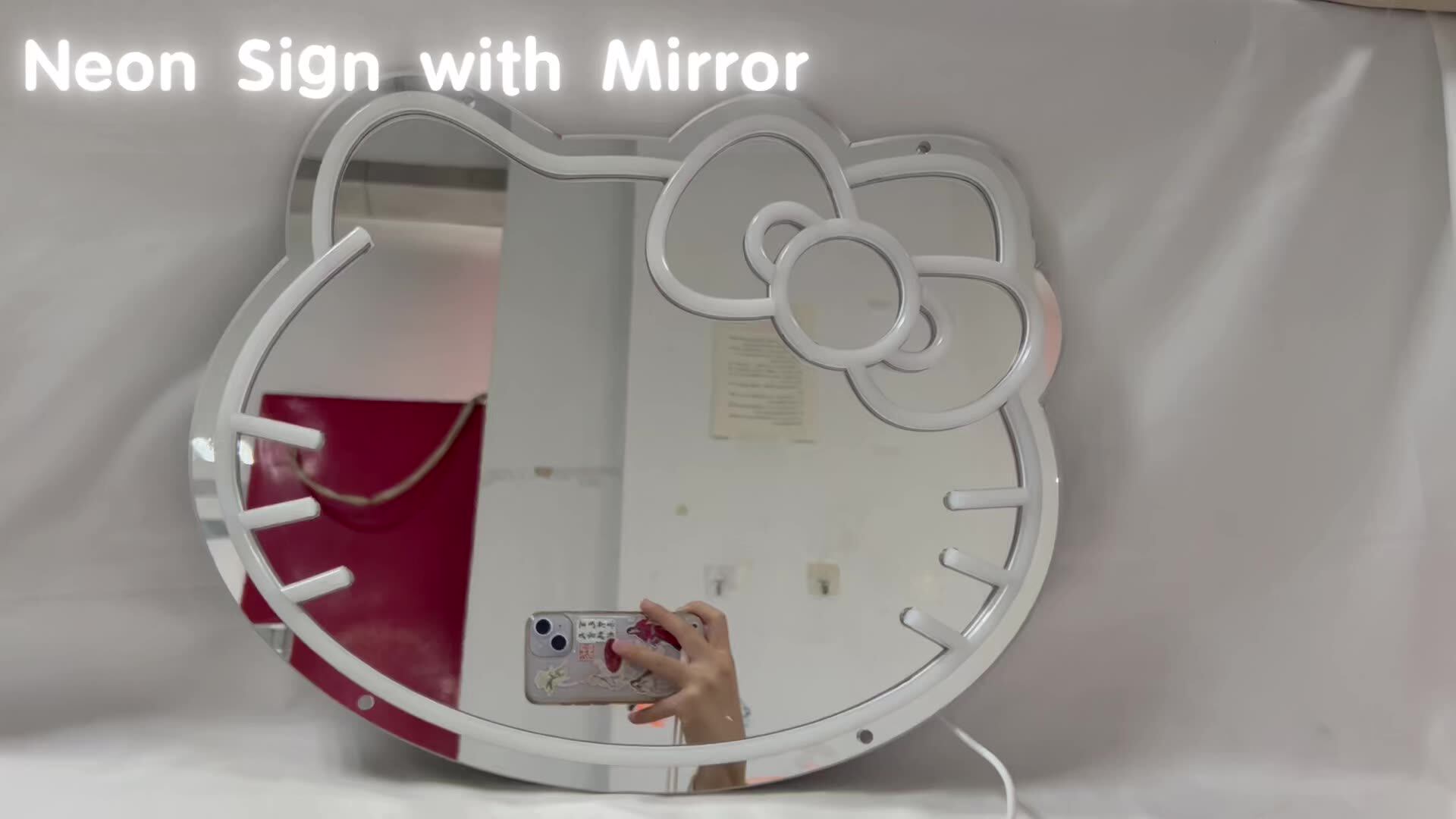Customized Hello Kitty Mirror Neon Sign Touch Acrylic Mirror Dimmable ...
