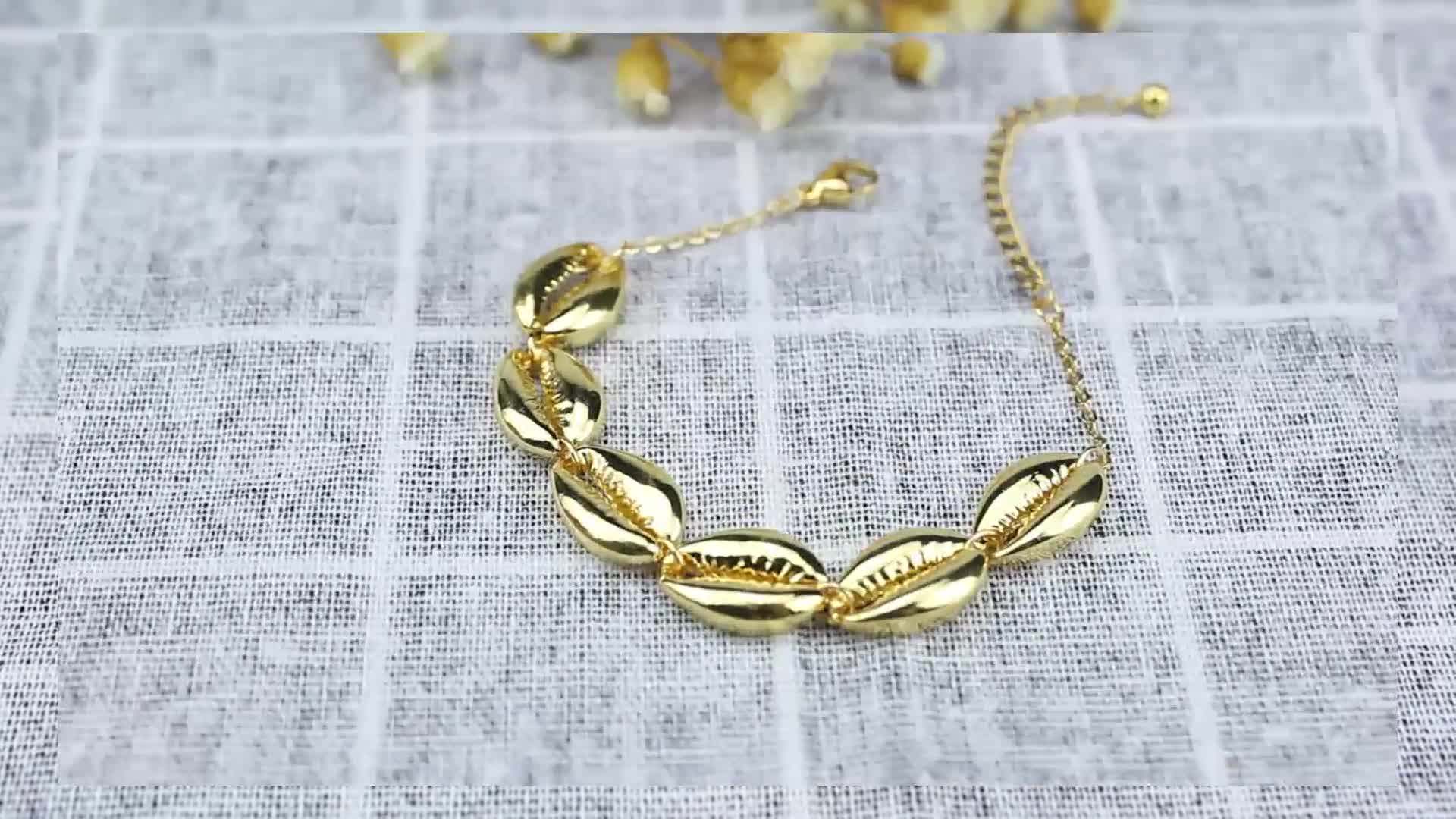 Fashion Boho 18k Gold Plated Real Genuine Sea Cowrie Shell Bracelet ...