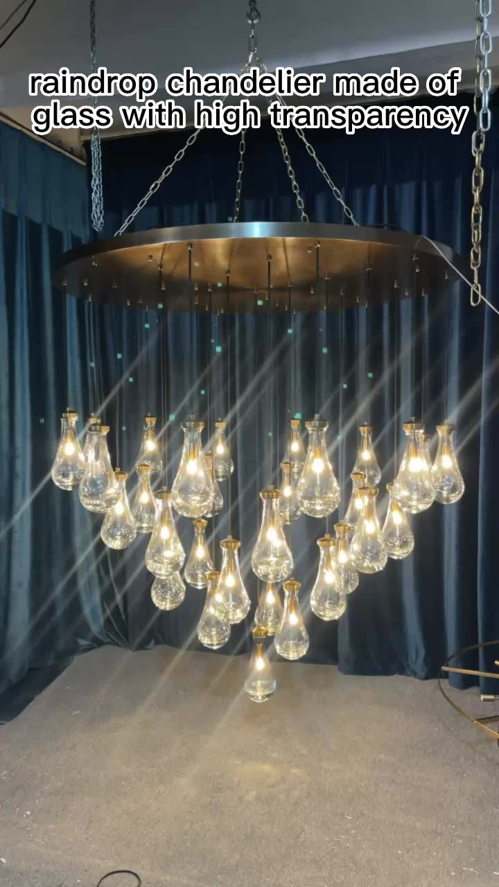 Modern High Ceiling Led Raindrop Pendant Lamp Light Antique Crystal ...