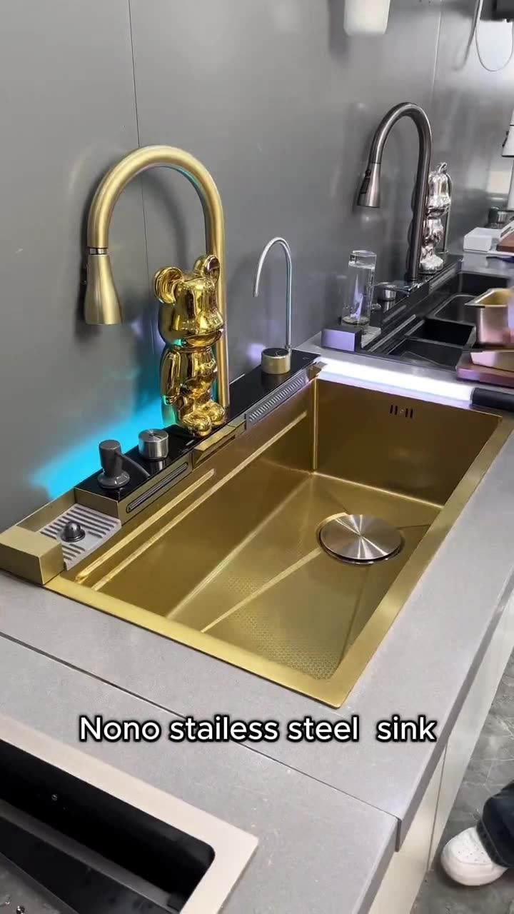 Luxury Gold Color Stainless Steel Smart Kitchen Farm Sink Gold Stream ...