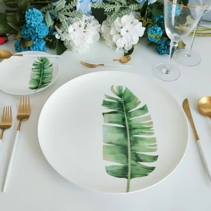 Leaf Pattern White Ceramic Plates Sets Dinnerware For Wedding Rent ...