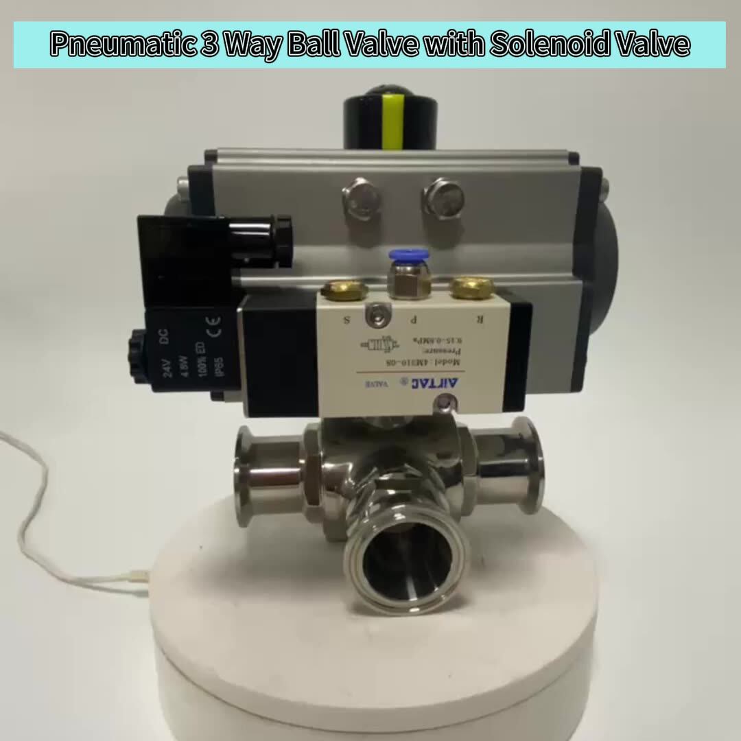 1 Inch 3 Way Tri Clamp Sanitary 304 Stainless Steel Pneumatic Actuated ...