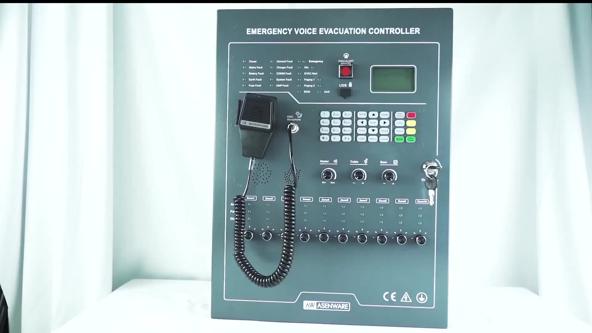 High-tech Emergency Voice Evacuation Controller With Lcd Screen The Device Has 10 Zones Of ...