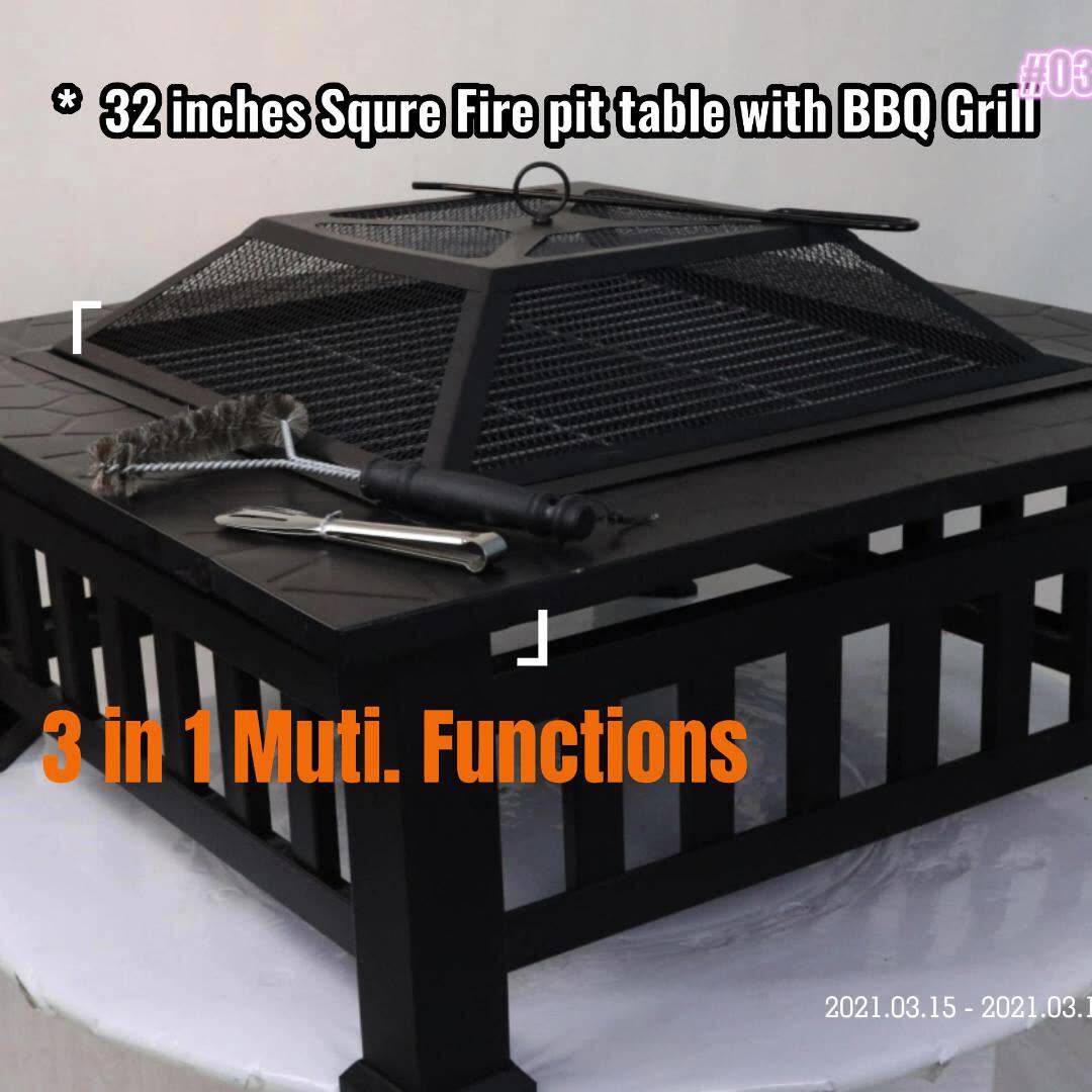 Outdoor Metal Firepit Square Table With Spark Screen - Buy Metal ...
