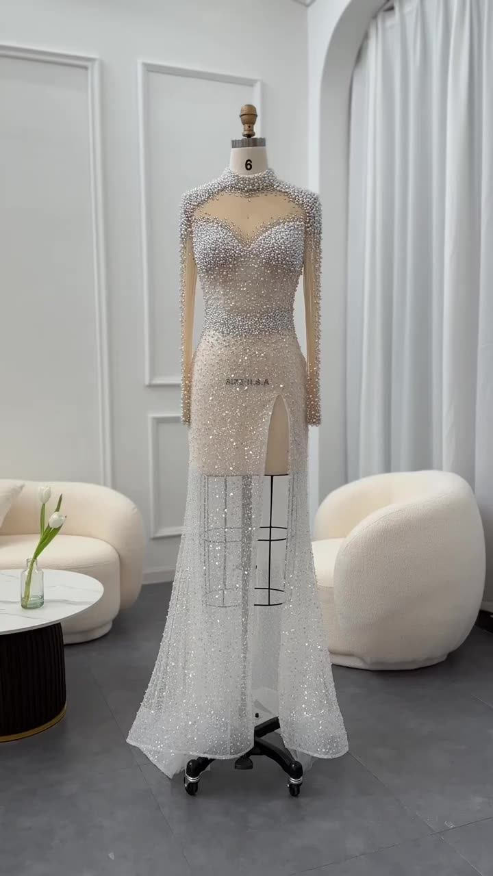 Black Girls Mermaid Prom Dresses Long Luxury Pearls Slit African ...