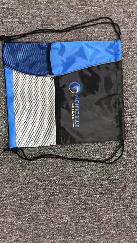 210d Polyester Color Block Drawstring Sportpack With Front Zipper Bag ...