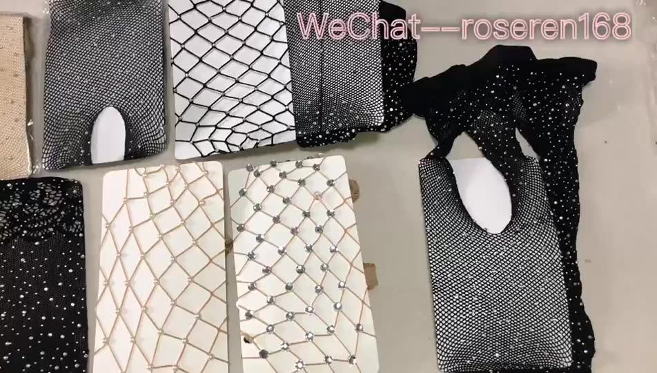 Sexy Fishnet Rhinestone Bodystocking Lingerie Long Sleeve Shiny Sexy ...