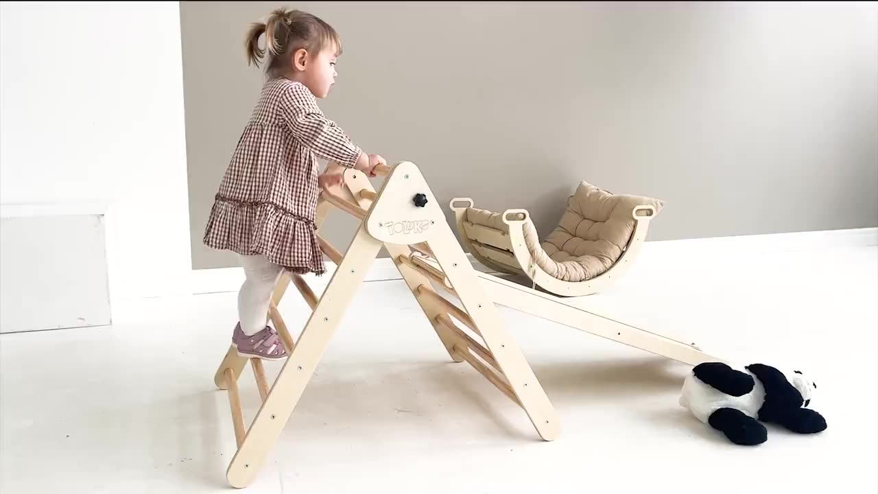 Xiha Children Montessori Wooden Climbing Triangle With Rocking Climbing ...
