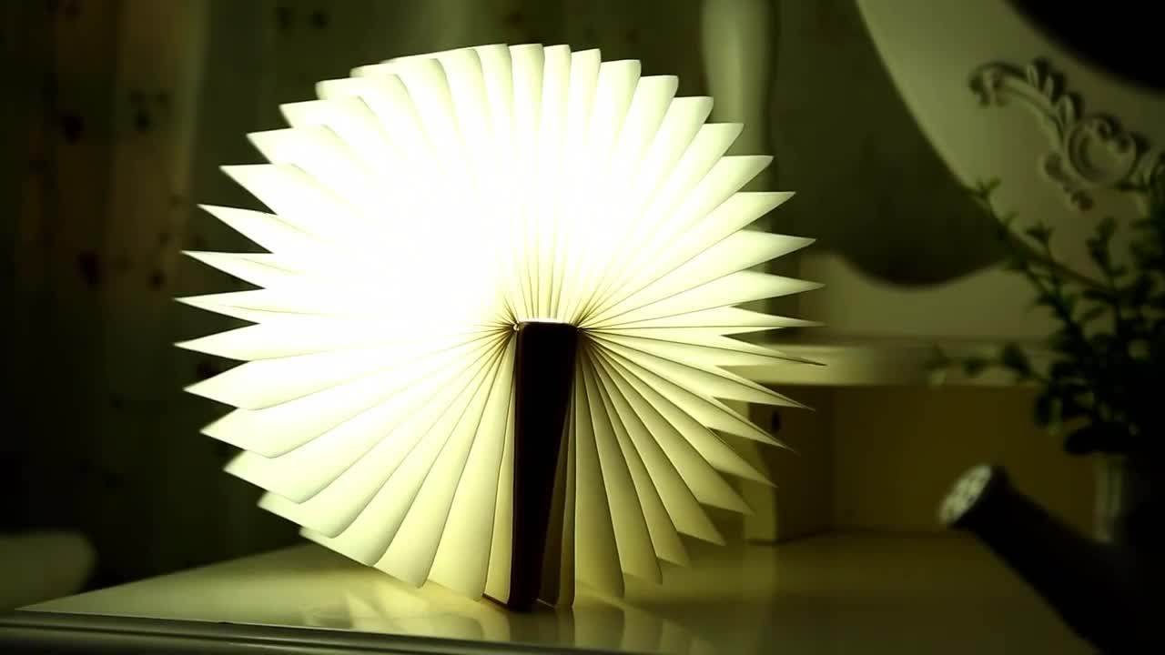 Handmade Portable Usb Led Table Wooden Folding Book Origami Paper Lamp ...