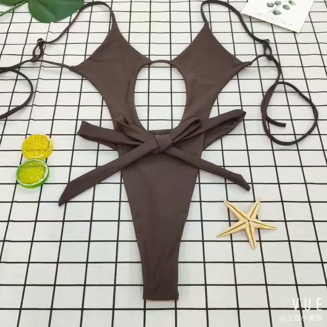 2020 Oem High Cut One Piece Cutout Bikini Buckle Swimwear Women Deep V