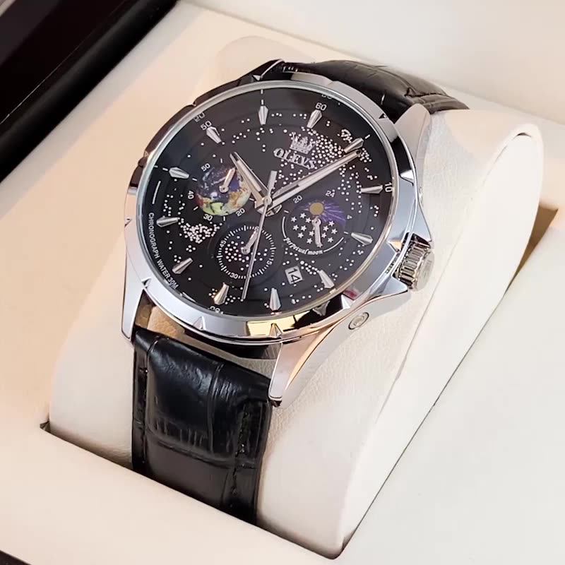 Olevs 5538 Men's Business Starry Sky Dial Quartz Watch Waterproof ...