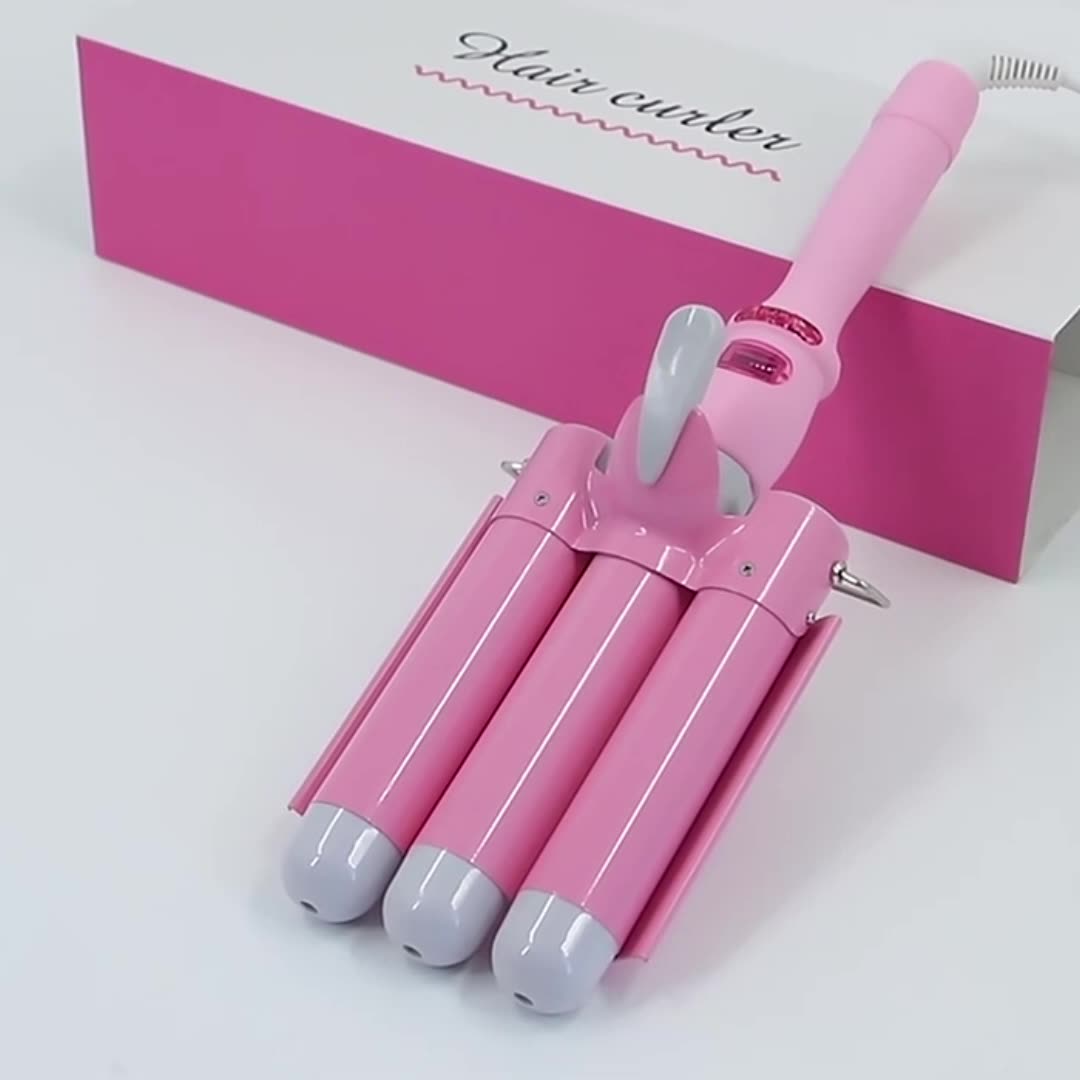 Biumart Three Barrel Hair Wave Curler Automatic Lcd Ceramic Curl Hair Waver New Curling Iron ...
