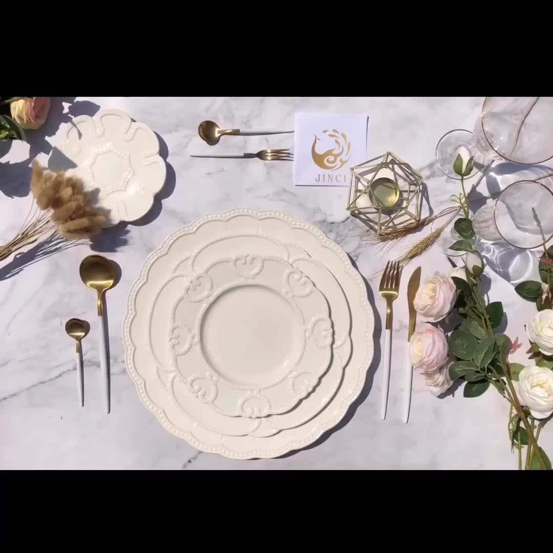 Jc Dinnerware White Embossed Porcelain Wedding Dinner Plates Set Fine ...