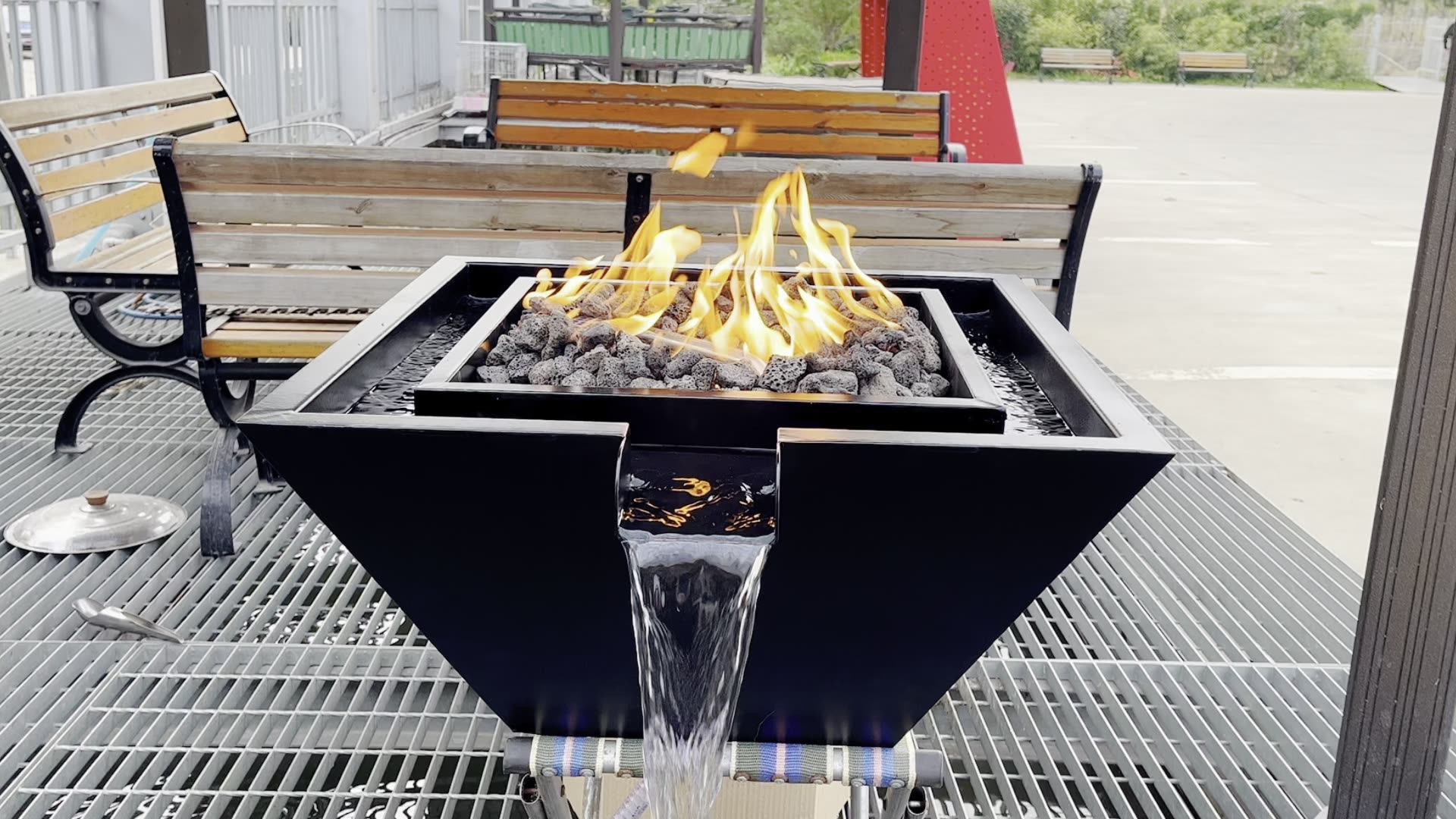 Outdoor Pool Fire Pit Patio Furniture Gas Fire Pit Corten Steel Water ...