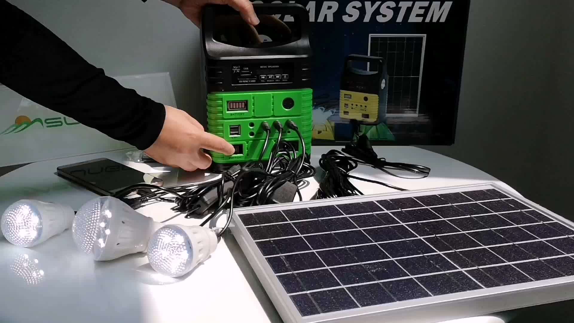 Portable 10w Solar Panel Home Light Kits Set For Home With Mp3 Mp4 Fm ...