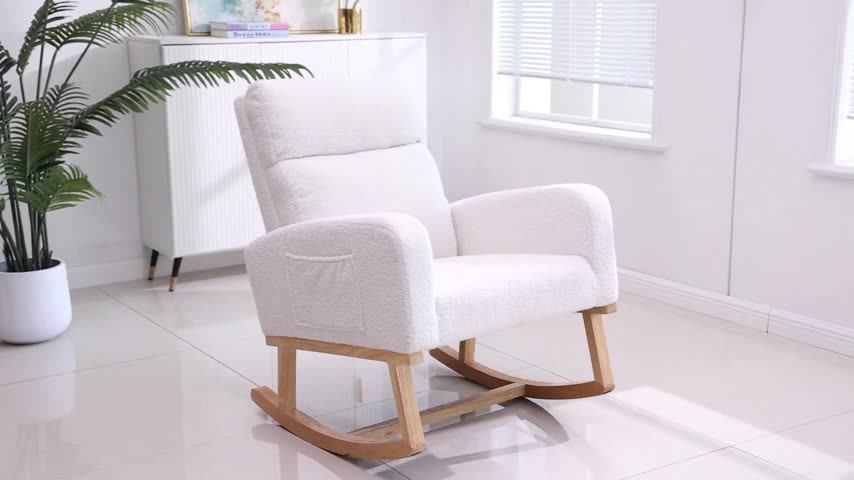 Modern Upholstered Teddy Fabric Rocking Chair,Armchair And Pocket For ...