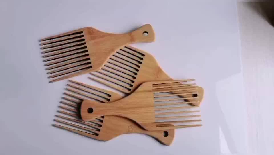 Professional Customized Bamboo Wide Tooth Afro Pick Beard Hair Comb ...