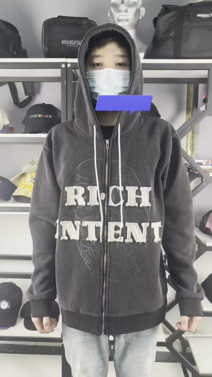 Custom Vintage Crop 100% Cotton Zip Up Distressed Embroidery Patch ...