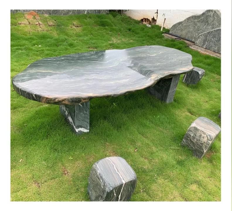 Natural Rock Stone Green Marble Table And Bench Sets For Garden - Buy ...