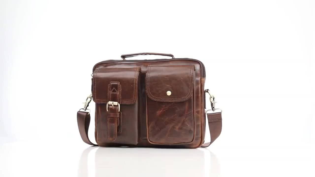 High Quality Mini Briefcase Tiding Shiny Wax Oil Leather With Pocket ...