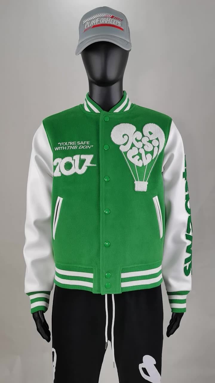 Customize Wool College Varsity Jacket Men Leather Sleeve Plain Green ...