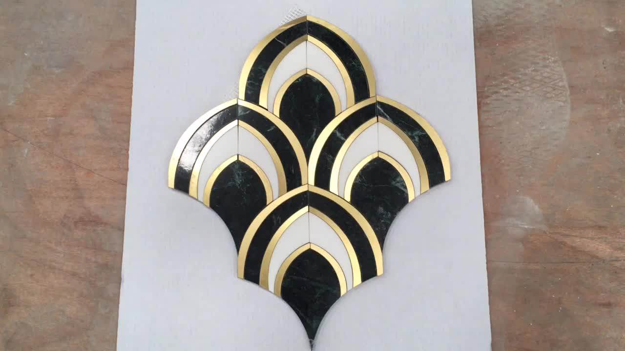 Mirror Inlay Brass White Marble Floor Mosaic Tile - Buy White Marble ...