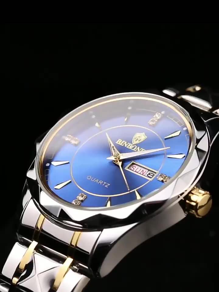 BINBOND Business Gold Watch For Men Luxury Original Waterproof ...