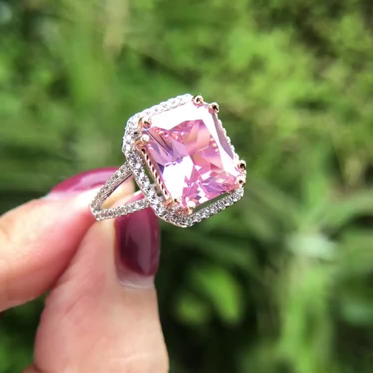 R4385 Factory Price 925 Sterling Silver Pink Rings Big Gemstone Rings ...