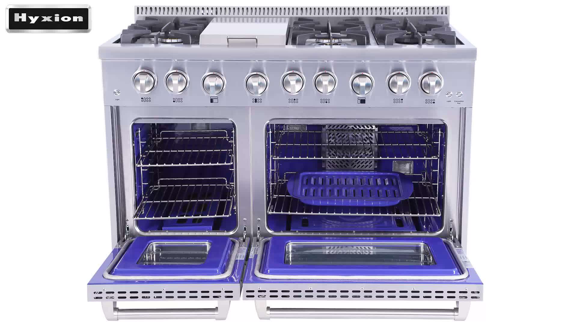 Hyxion 48 Inch Freestanding Double Ovens 6 Burners National Gas Cooker ...