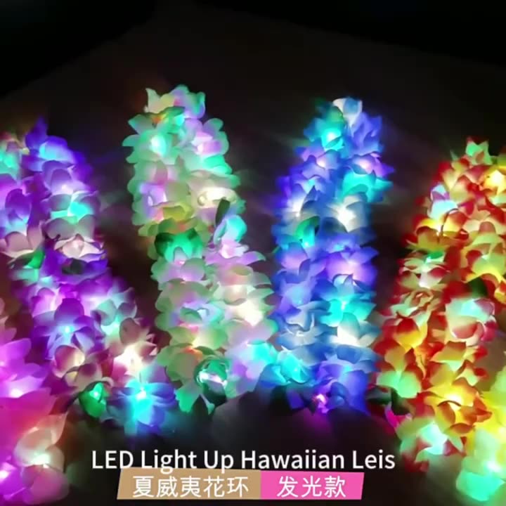 Led Hawaiian Leis Party Decoration Light Up Rainbow Flower Leis For Luau Party Christmas ...