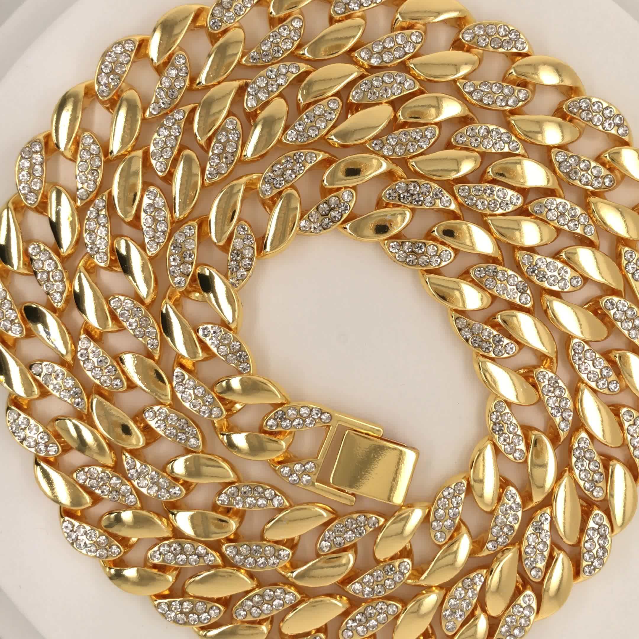 Cubic Zirconia Cuban Linked Chain Ice Out Necklace Jewelry Gold Color ...