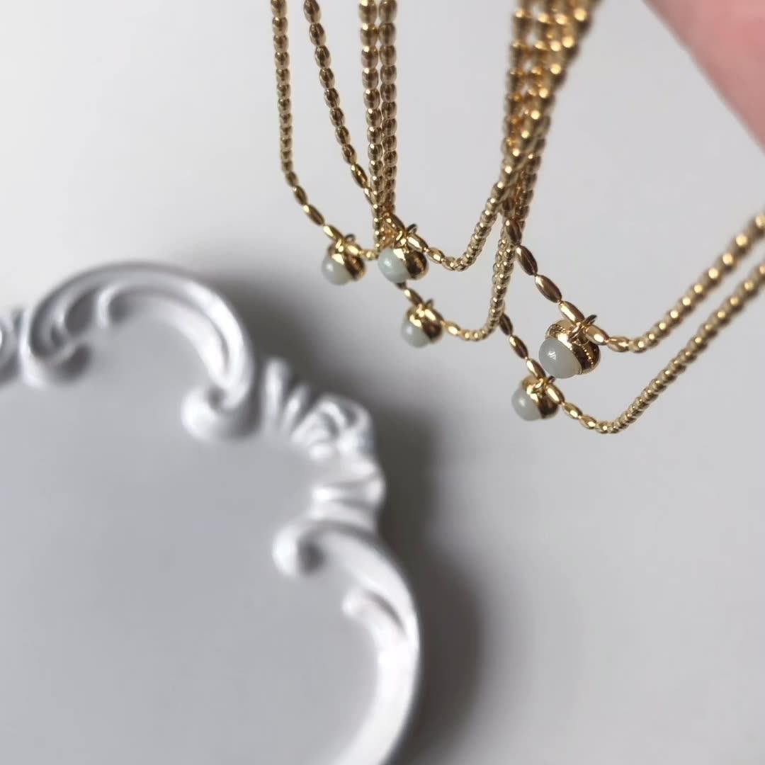 Joolim 18k Gold Plated Mung Bean Round Natrual Stone Pendant Bead ...