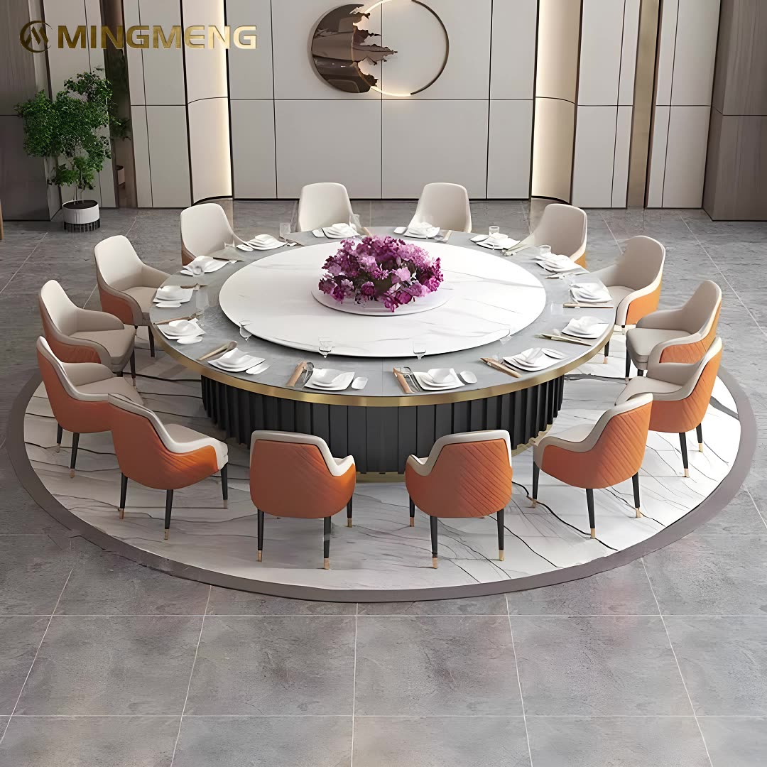 Hotel Suite Luxury Dining Table Set With Lazy Susan VIP Room Smart Big Marble Round Dining Table With Chairs
