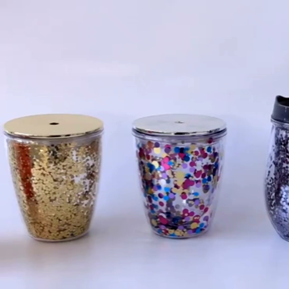 12 Oz Double Wall Plastic Stemless Wine Tumbler Glasseswine Acrylic Tumbler Glitter Bubble Tea