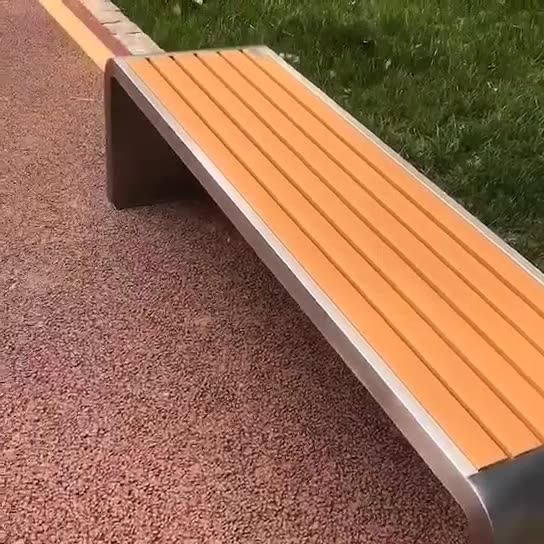 Modern Style Bus Stop Bench Stainless Steel Long Seat Wooden Benches ...