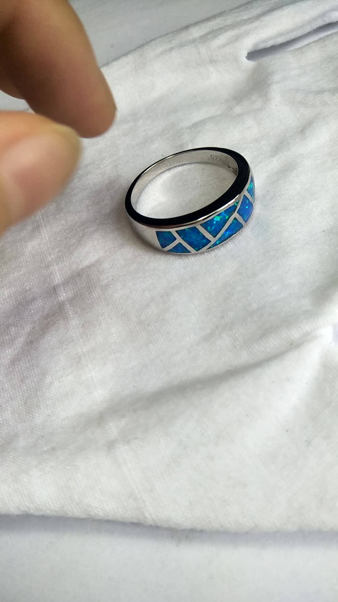 Blue Opal Greek Key Design Wraparound 925 Sterling Silver Ring Handmade ...