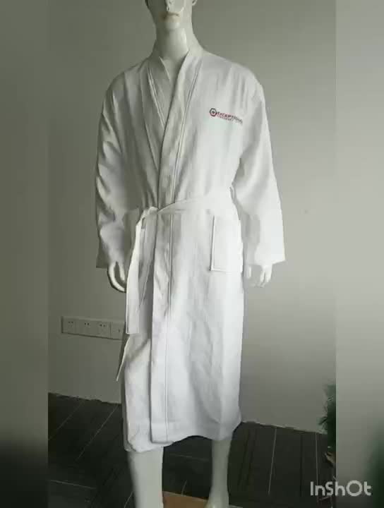 White Waffle Bath Robe Luxury Long Cotton Waffle Bathrobe Spa Robe