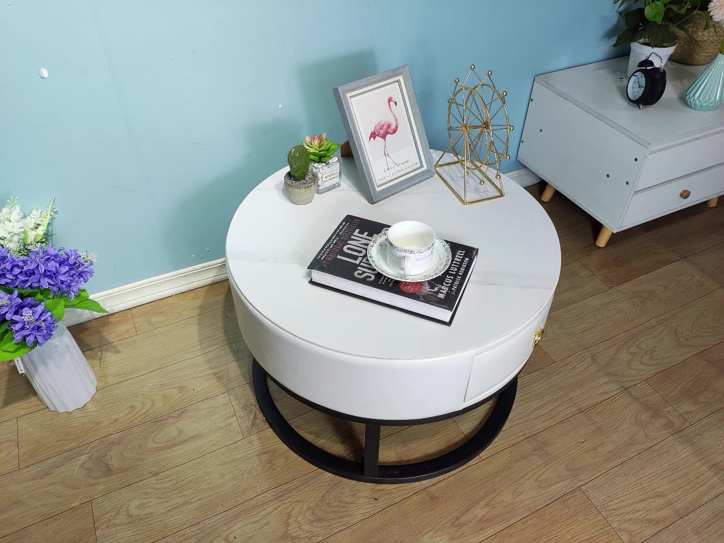 Modern White Luxury Round Top Side Coffee Center Tea Table With Drawer ...