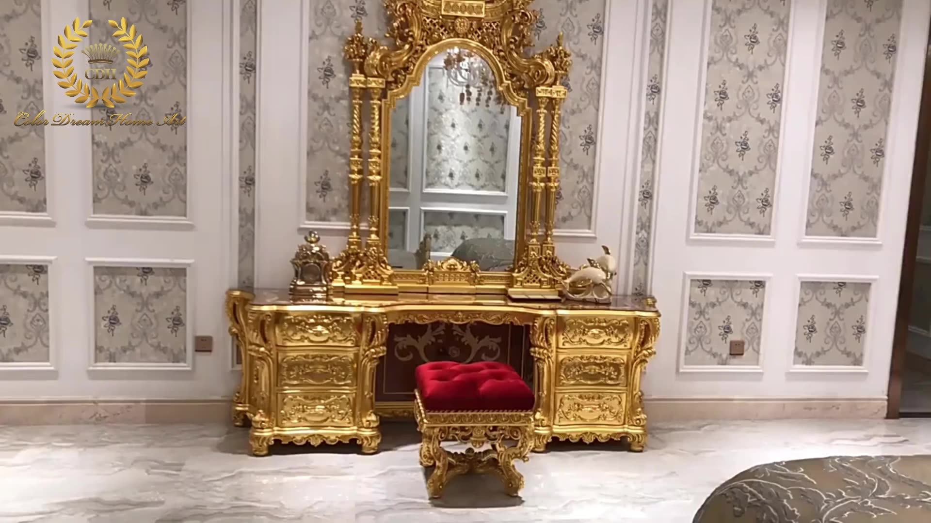 Baroque Style Luxury Golden Bedroom Antique Dressing Tables Royal ...