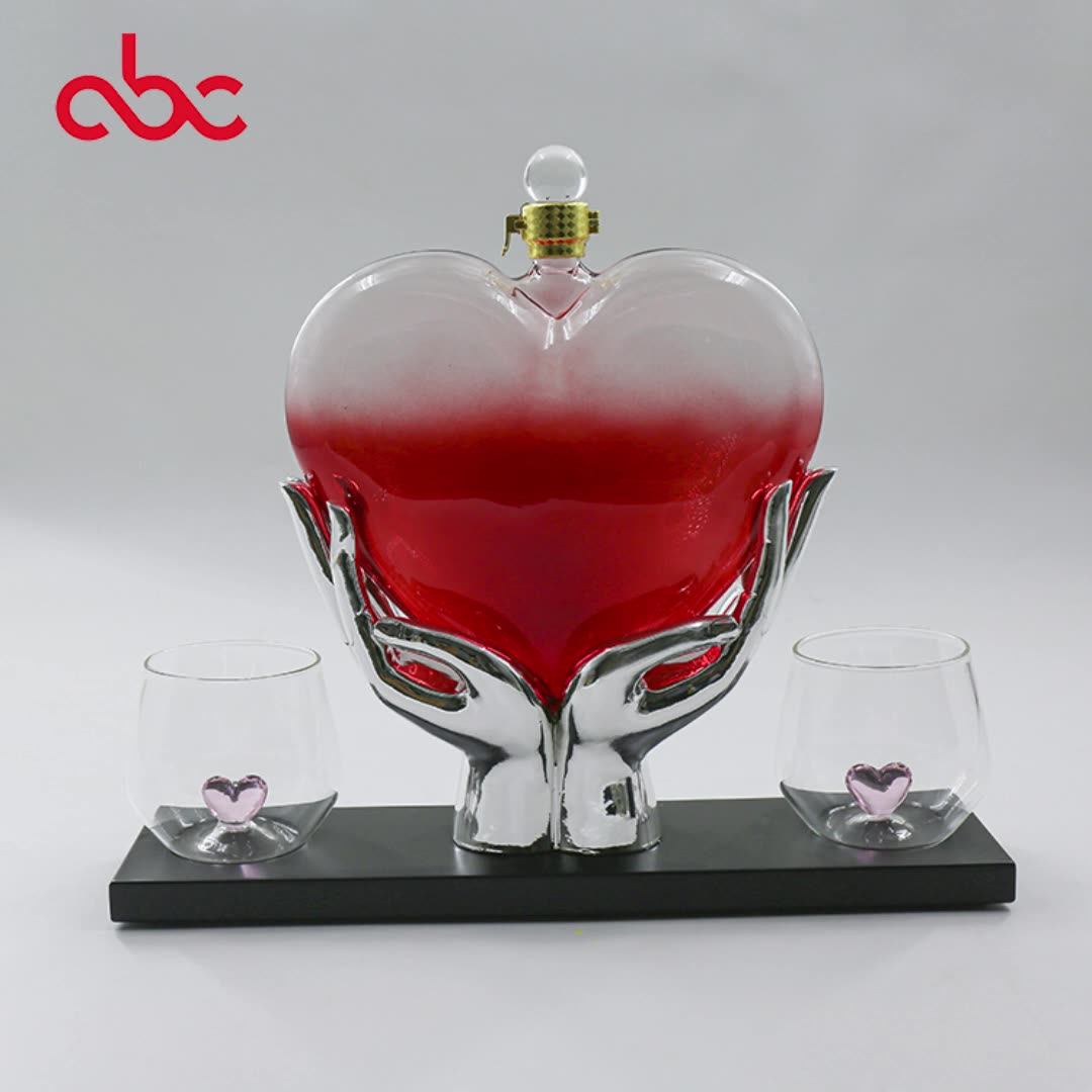 High Borosilicate Blown Whiskey Decanter Heart Shaped Red Wine Decanter ...