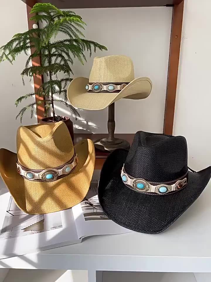 Retro Rodeo Wild Cowboy Hat Classic Coated And Formed Straw Western ...